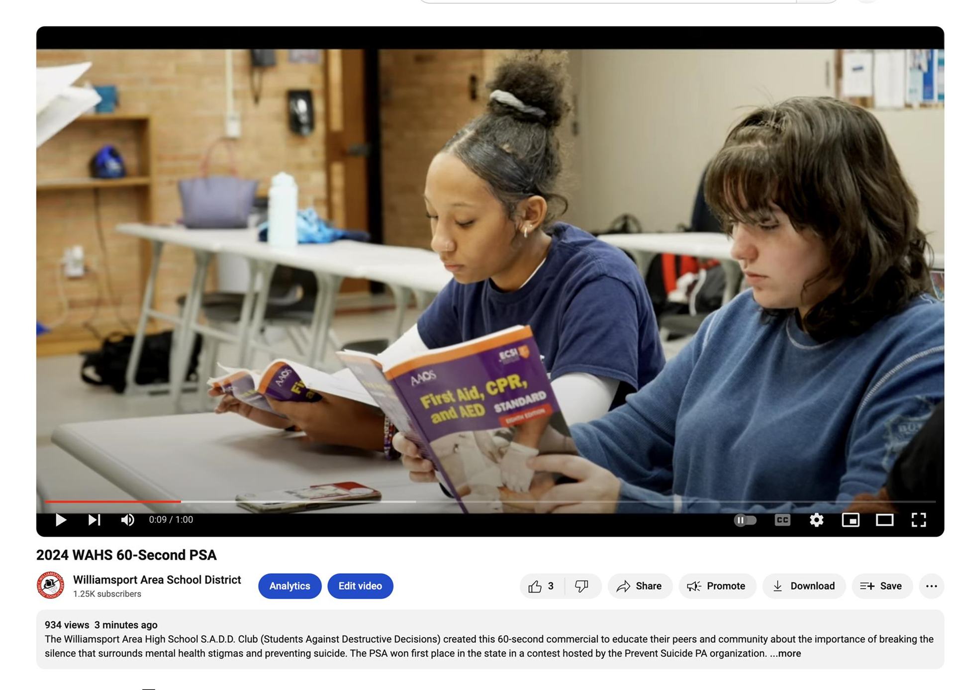 WAHS SADD Club Wins 1st Place in Statewide Suicide Prevention Video ...